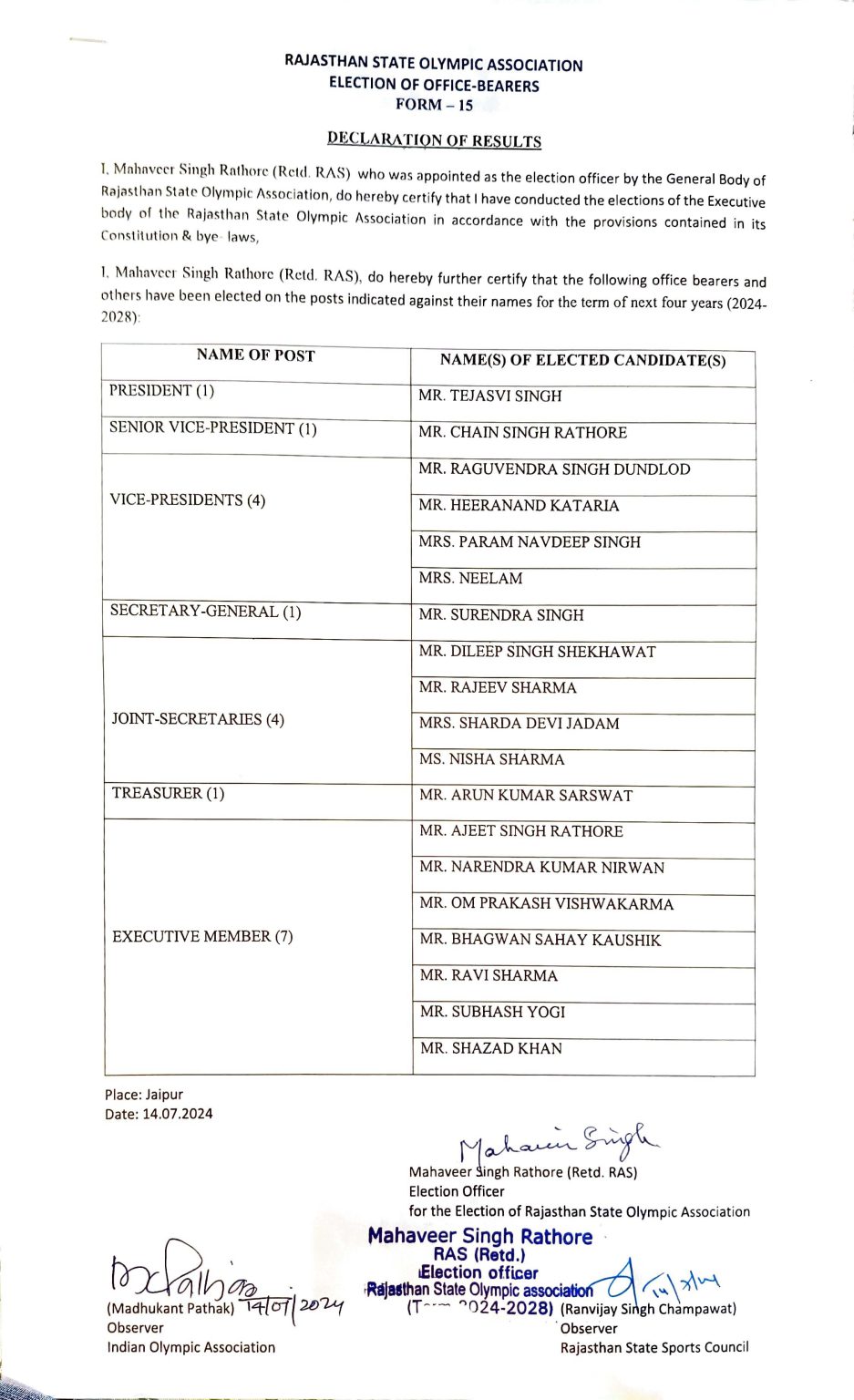Election Form 15 (2024-2028) – RAJASTHAN STATE